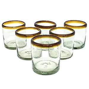 Amber Rim 8 oz DOF Rock Glasses (set of 6), Recycled Glass, Lead-free, Toxin-Free (DOF Rocks)