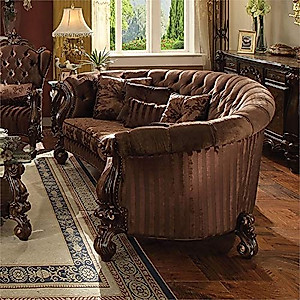 ACME Versailles Sofa w/5 Pillows - 52080 - Brown Velvet & Cherry Oak