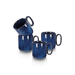 vicrays Ceramic Coffee Mug Set - 18 Ounce Large Stoneware Mug for Men Women - Unique Glazed Porcelain Mugs with Handle for Coffee Latte Tea Milk Cocoa - Set of 4 (Blue)