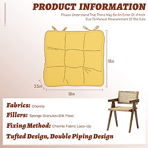 Focuprodu Chair Cushions. 18x18 Inch Thick Soft Chenille Fabric for Patio Chair Cushion. Double-sided Use with Ties for Office/Dining Room/Window (Brown)