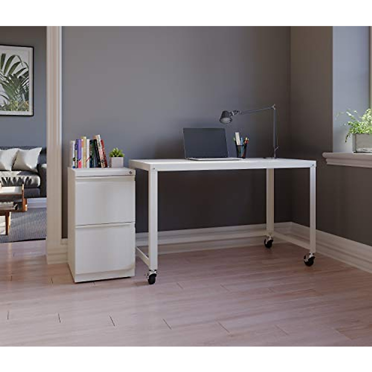 Office Dimensions 21647 White RTA 48" Wide Mobile Metal Desk Workstation Home Office Collection