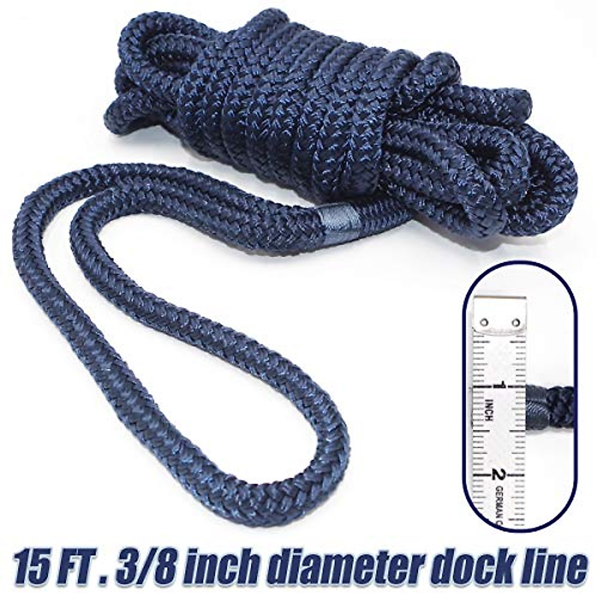 INNOCEDEAR 2 Pack Premium Navy Blue Dock Lines - 15' / 25'/35' with Eyelet.Double Braided Nylon Dock Line/Mooring Lines.Hi-Performance Marine Boats Ropes