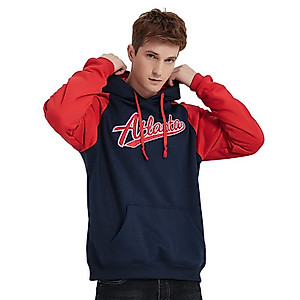 DELUSPTOMAY Mens Atlanta Baseball Team Big Embroidery Hooded Sweatshirt Pullover Casual Hoodie - Navy XL