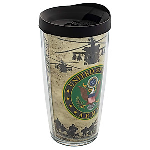 Signature Tumblers US Army Helicopter Wrap on Drab 16 Ounce Double-Walled Travel Tumbler Mug with Black Easy Sip Lid