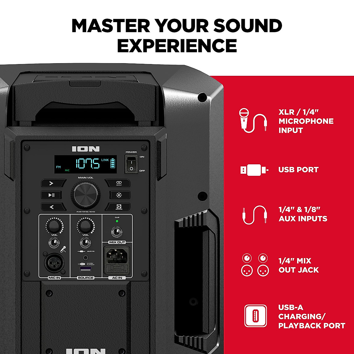 Ion Audio Trouper 300 - Battery Powered Portable Bluetooth Speaker with Rechargeable Battery, Multi-Channel Mixer and Lights (Renewed)