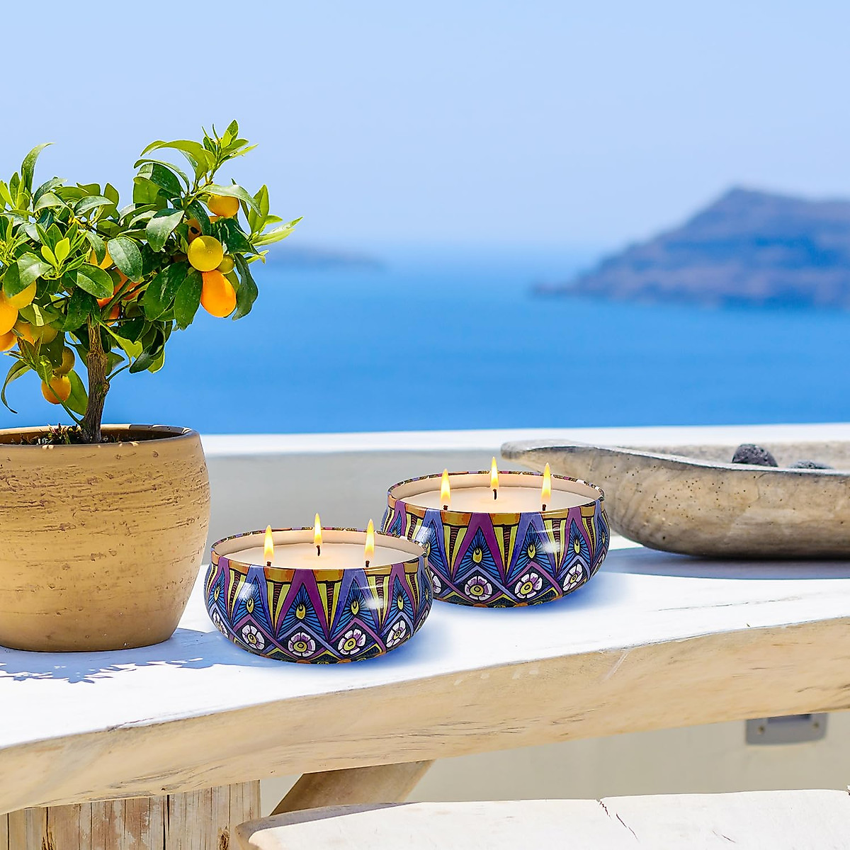 Citronella Candles 4 Pack 56oz in Total, Outdoor Large Candles 3-Wick Burning for 300 Hours, Hand Poured Non-Toxic Citronella Candles Suitable for Garden, Patio, Camping, Picnic and Barbecue