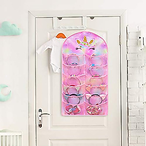 FIOBEE Girls Headband Holder Unicorn Wall Hanging Organizer with Pockets Hair Bow Storage Hairband Holder Display for Wall Closet Kids Room