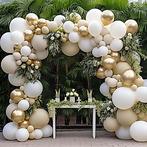 White Sand Gold Balloon Garland - Double Stuffed Pastel White Cream Beige Matte Balloons Neutral Nude Ivory Balloon Arch Kit for Boho Baby Shower Birthday Bridal Wedding Party Decoration