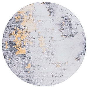 Safavieh Tacoma Collection Machine Washable Slip Resistant 6' Round Grey/Gold TAC803F Modern Abstract Entryway Foyer Living Room Bedroom Kitchen Area Rug