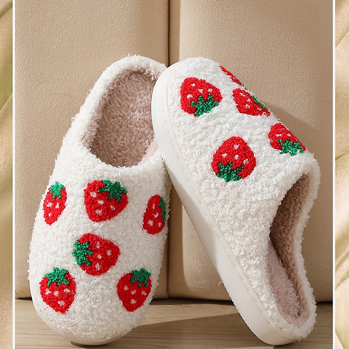 Vdidnts Heart Slippers For Women Strawberry Slippers Couple House Shoes Memory Foam Flat Slippers Strawberry 39/40