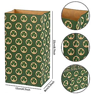 Whaline 60 Pack St. Patrick's Day Paper Gift Bags Kraft Shamrock Candy Treat Bags 6 Design Rustic Irish Flat Party Favor Bag Goodie Present Bag for Party Snack Cookie Craft Gift Wrapping Supplies