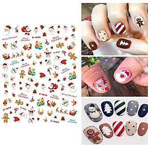 10 Sheets 3D Christmas Nail Art Stickers Self-Adhesive Winter Nail Art Supplies Winter Snowflake Nail Decals Elk Santa Claus Nail Design Stickers for Women Xmas Nail Decoration Charms