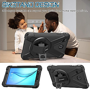 BRAECNstock Samsung Galaxy Tab E 8.0 Case (SM-T375/T377/T378),Shockproof Durable Protective Cover with 360° Kickstand&Hand Strap,Shoulder Strap,Kids Tablet Case for Galaxy SM-T377A/T377V/T378V,Black