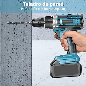 DEWIN Cordless Power Drill Set, 21V Electric Drill with Battery and Charger, 2 Variable Speed, 24 piece tool Portable Drill With tool box blue