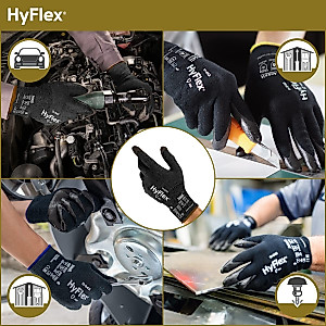 HyFlex 11-542 Cut/Heat-Resistant Kevlar Mechanical Work Gloves w/Nitrile Palm for Machinery, EMS, Automotive - Size 9, Black (12 Pairs)