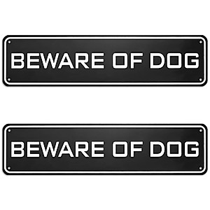Ripeng Beware of Dog Sign for Fence Aluminum Rust Free Beware of Dog Sign Weatherproof Metal Warning Caution Dog Sign for Yard Gate Door Garden Outdoor, 3 x 12 Inch (2 Pieces)