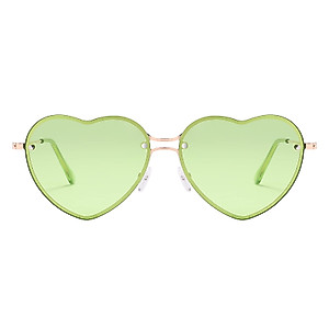 Przene Green Heart Sunglasses For Women Metal Frame Fashion Lovely Sunglasses 100% UV Protection. (Standard, Green)