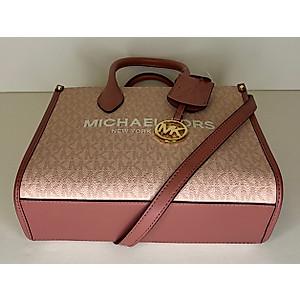 Michael Kors Mirella Small Shopper Top Zip Bag bundled SM TZ Coinpouch Purse Hook (Pink MK Signature)