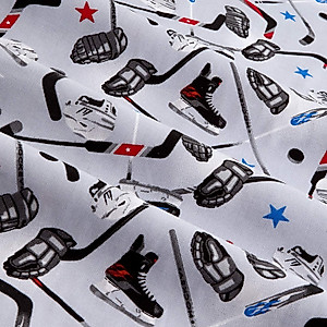 Mook Cotton Hockey Stick Helmets Pucks Grey Quilt Fabric