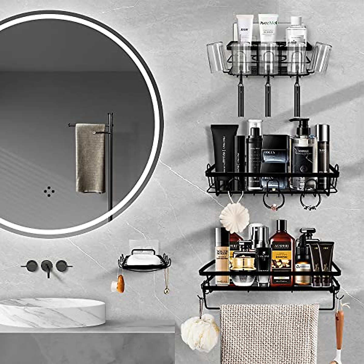 FYLEIRF 4 Pack Shower Caddy,Shower Organizer,Shower Shelf For Inside Shower,No Drilling Space Saver With Wall Mounting Design,Black