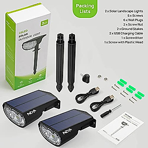 NZDFH Solar Spot Lights Outdoor, IP68 Waterproof Solar Landscape Spotlights,3 Modes Outdoor Solar Garden Lights, USB & Solar Powered Wall Lights Dark Sensing Auto On/Off for Yard Porch 2 Pack