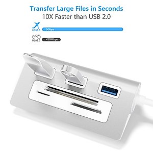 KETAKY 6-in-1 USB 3.0 Hub Adapter, 6 Port Triangle Portable Aluminum Hub, with SD/TF/CF Card Reader Combo, for iMac Pro, MacBook Air, Mac Mini/Pro, Surface Pro, PC and Laptop