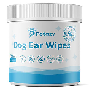 Petazy Dog Ear Wipes for Dog | Unscented Dog Ear Cleaner for Dogs | Remove Dirt Wax Itch Odor | Natural Cleaning Puppy Ear Wipes | Soothing Ear Wipes for Pets Cat | Organic Ingredients | 125 XL Pcs