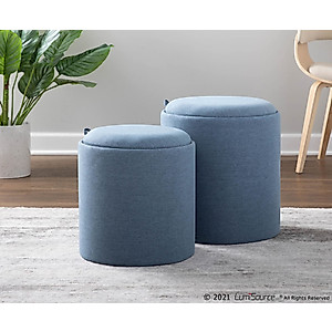 LumiSource Tray Nesting Ottoman Set, Storage Ottoman, Small Ottoman, Round Ottoman Foot Rest, Pouf Ottoman, Foot Stool Ottoman for Living Room, Fabric Ottoman with Storage