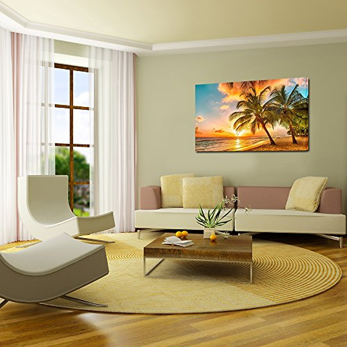 Kreative Arts Canvas Print for Home Decoration - Sunset Seascape Coco Beach Modern Painting Wall Art Picture Print on Canvas Framed and Ready to Hang 20''x30''