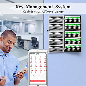 120 Key Lock Box,Metal Key Cabinet Organizer Wall Mount use OTP Technology Unlock,Fixed Password/Bluetooth Unlock, App Remotely Generates Pin Codes Without Internet,Great for Key Hook & Storage