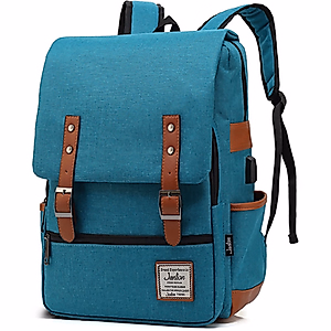 Junlion Unisex Business Laptop Backpack College Student School Bag Travel Rucksack Daypack with USB Charging Port Blue