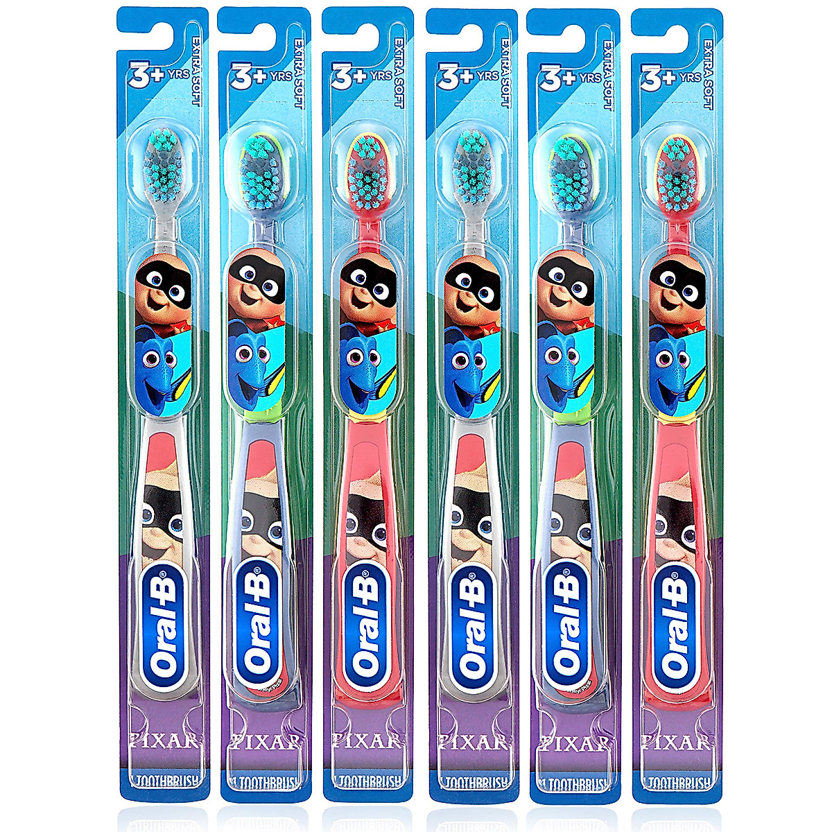Hippie Hype Kids Manual Toothbrush, for Children and Toddlers 3+, Extra Soft Bristles - Pack of 6 (Characters Vary)