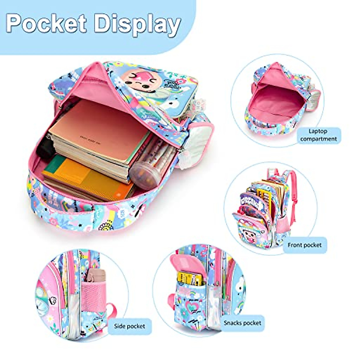 Robhomily Mushroom Girls Backpack with Lunch Box for Elementary School