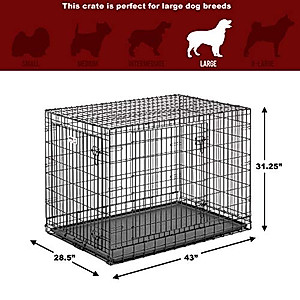 MidWest Homes for Pets Ultima Pro Series 42' Dog Crate | Extra-Strong Double Door Folding Metal Dog Crate w/Divider Panel, Floor Protecting 'Roller Feet' & Leak-Proof Plastic Pan