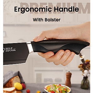 Knife Set, 15 Pieces Kitchen Knife Set with Built in Sharpener, German High Carbon Stainless Steel Knife Block Set, Dishwasher Safe, Black