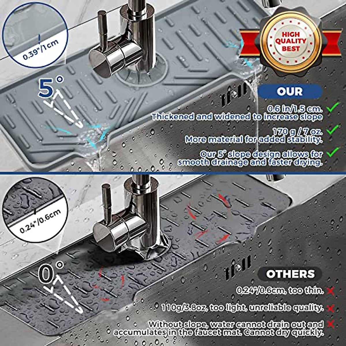 2 Pcs Silicone Faucet Handle Drip Catcher Tray Mat, 2 in 1 Dish Soap Sponge Holder for Kitchen Sink & Sink Splash Guard, Silicone Faucet Mat Drying Mat for Kitchen Sink Accessories, Counter, Bathroom