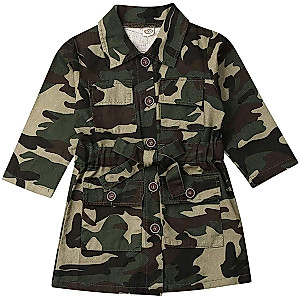 BOIZONTY Toddler Kids Baby Girl Camouflage Jacket Coat Casual Denim Windbreaker Button Down Outerwear Winter Fall Outfit Clothes (Camouflage,4-5 Years)