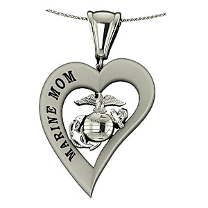 US Marine Corps Jewelry Marine Mom Heart Pendant, Silver