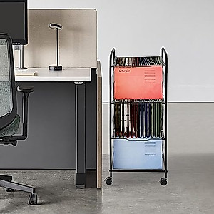 3 Tiers Metal Rolling File Carts with Wheels Hanging Files for Letter Size Movable Pull-Out File Folder Rack Drawer File Cabinet for Home Office