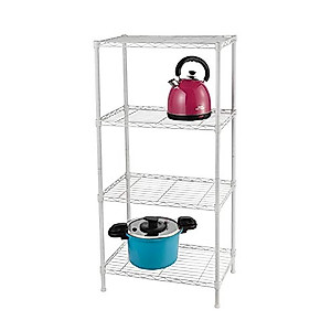 Multi-use Shelving Unit 4-Tier Space-Saving Metal Shelving Storage Rack Heavy Duty Metal Shelf Organizer for Home Office Kitchen Bathroom Garage Closet Dormitory 21x13x43