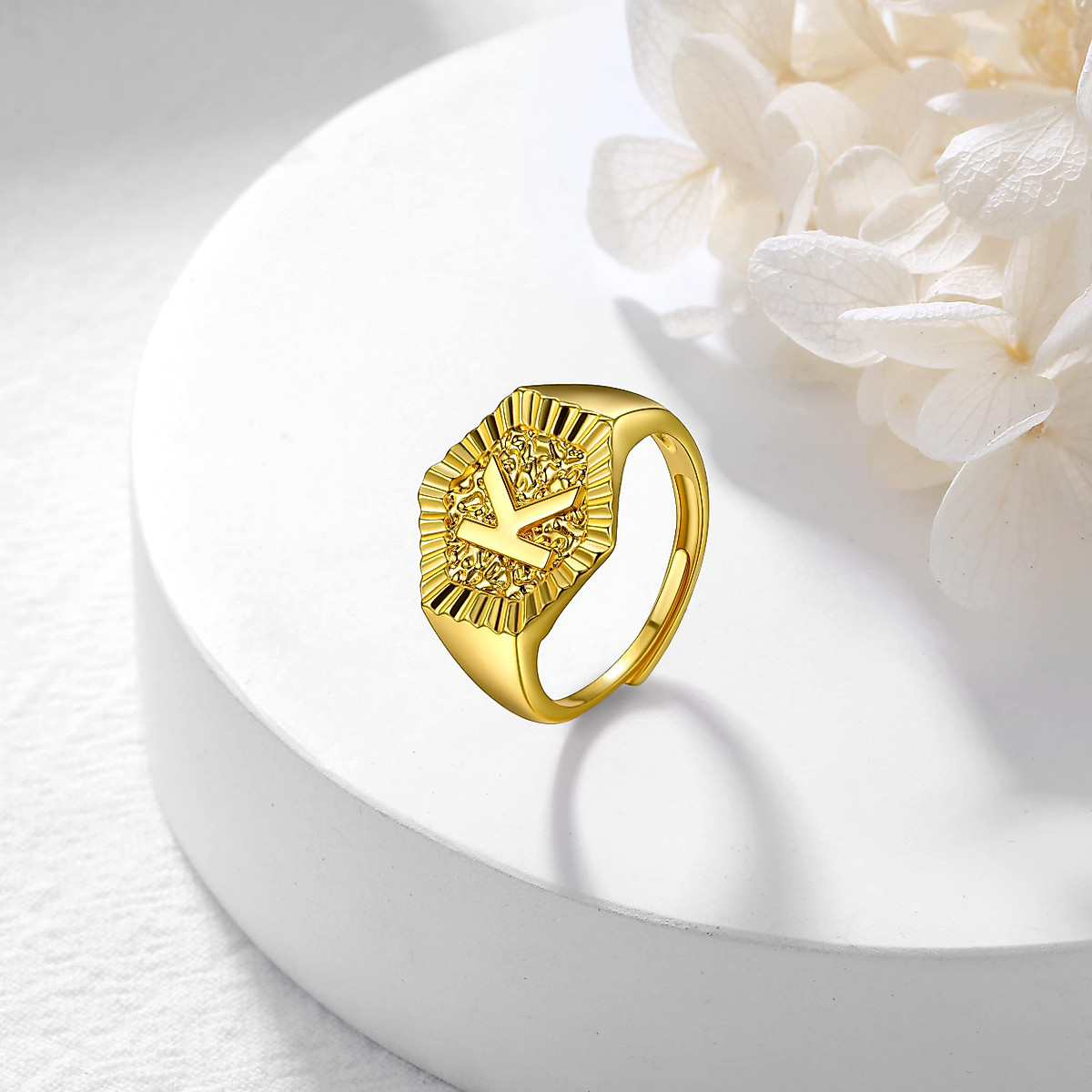 U7 Women Statement Party Ring Copper Based Gold Plated Initial Jewelry Resizable Wedding Band Name Ring with Letter K