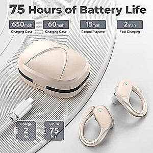 Wireless Earbuds, 75Hrs Playtime Bluetooth 5.1 Headphones, True Wireless Earphones with Digital Display & CVC 8.0 Noise Cancelling, Waterproof Earbuds with Mic for Sport,Running,Yoga, Workout Apricot