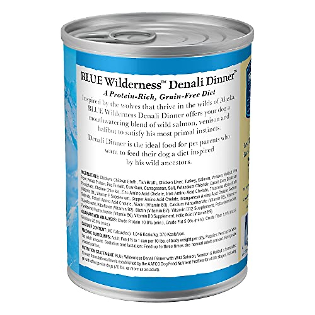 Blue Buffalo Wilderness Denali Dinner High Protein, Natural Wet Dog Food, Wild Salmon, Venison & Halibut 12.5-oz cans (Pack of 12)