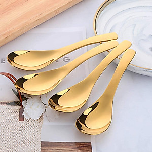 Chinese Metal Soup Spoons and Chopsticks Set for 4 People, Reusable Stainless Steel Ramen Short Handle Spoon Set Asian, Christmas Gift Dishwasher Safe (Gold)