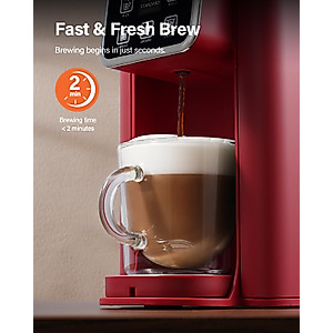 SHARDOR Single Serve Coffee Maker, Hot and Iced Coffee Machine for K Cup Pods & Ground Coffee, 6 to 14 Oz Brew Sizes, with 50 oz Large Water Tank, Removable Drip Tray, Stainless Steel, Red