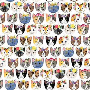 Colors of Rainbow Flat Sheet Wrapping Paper Featuring Cute Kitties Wearing Flower Crowns with a Floral Flair Gift Wrap (Kitty Cat)