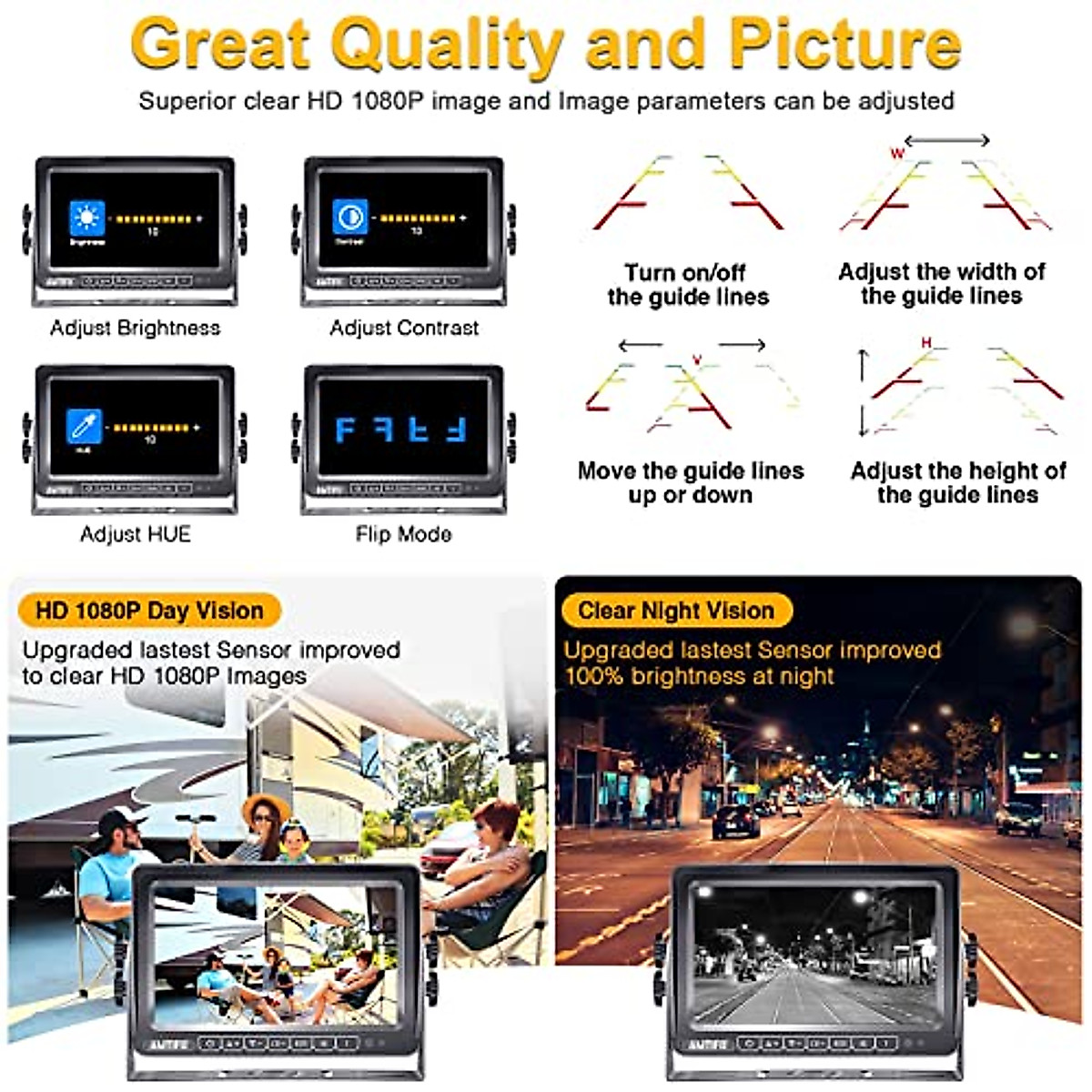 AMTIFO RV Backup Camera Wireless HD 1080P Bluetooth 2 Travel Trailer Rear View Cam System 7 Inch DVR Monitor Truck Camper Infrared Night Vision Reverse Cameras Adapter for Furrion Pre-Wired RVs A9