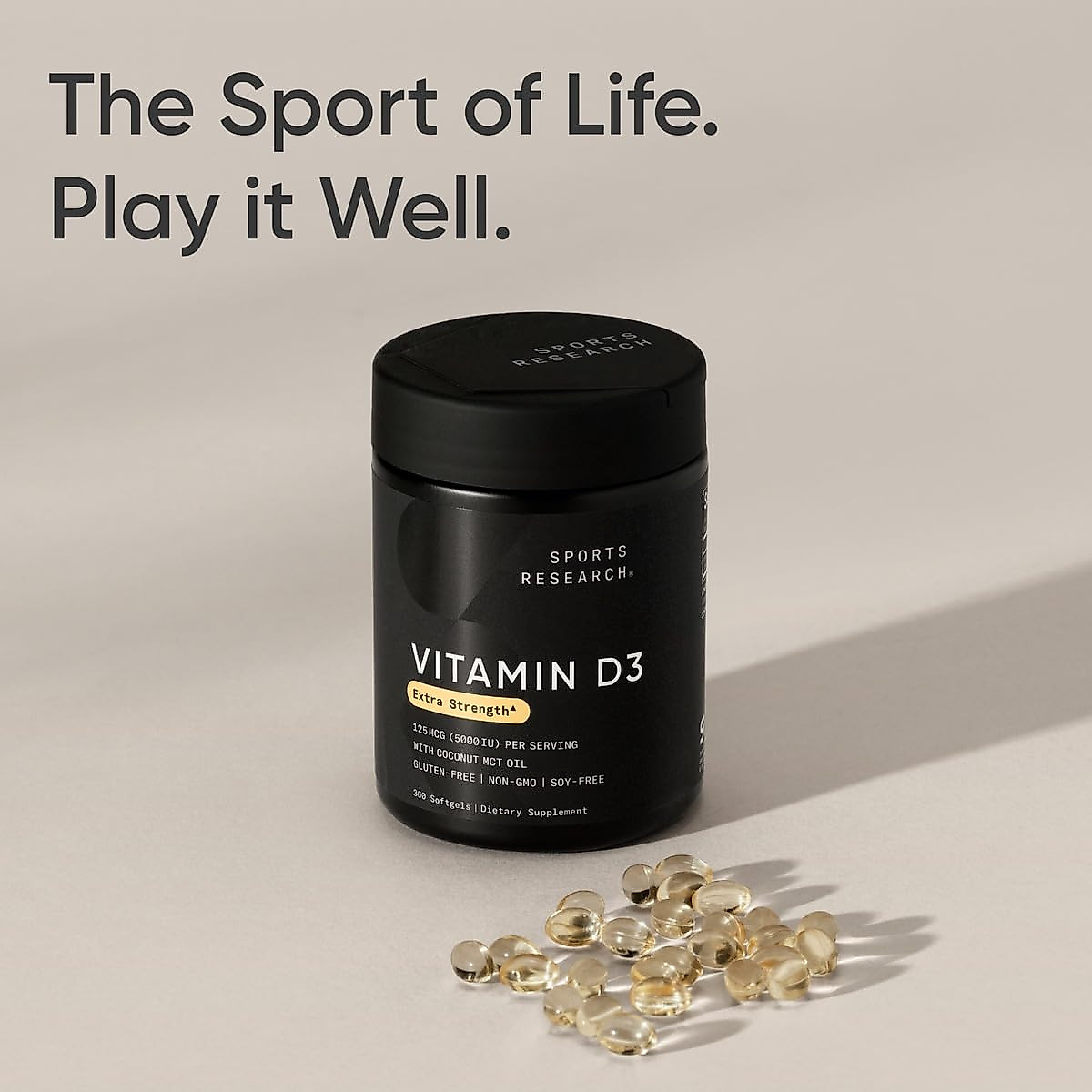 Sports Research Vitamin D3 5000 IU with Coconut MCT Oil - High Potency Vitamin D Supplement for Immune & Bone Support - Non-GMO Verified, Gluten & Soy Free – 125mcg, 360 Liquid Softgels