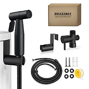 Handheld Bidet Sprayer for Toilet, Stainless Steel Jet Spray Kit for Baby Diaper Cloth and Feminine Wash, Adjustable Water Pressure Control, Easy to Install, Black, BELLEARLY