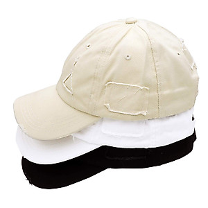 Ripped Patch Baseball Cap Vintage Distressed Low Profile Unstructured Cotton Dad Hat Adjustable for Women Men (White)